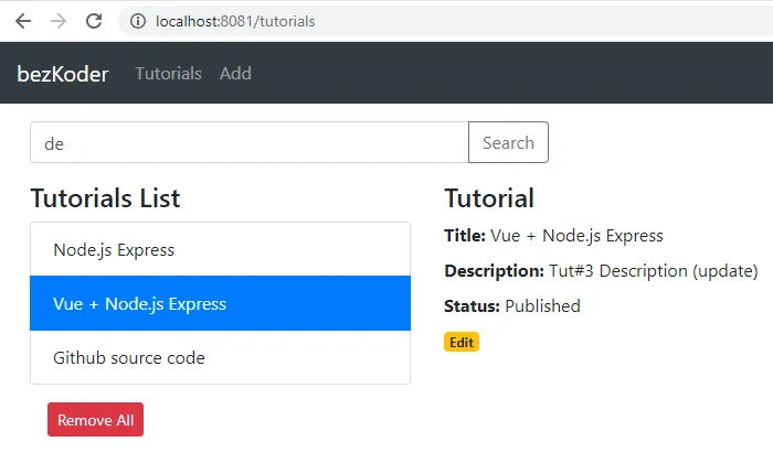 Vue + Node.js example - BezKoder